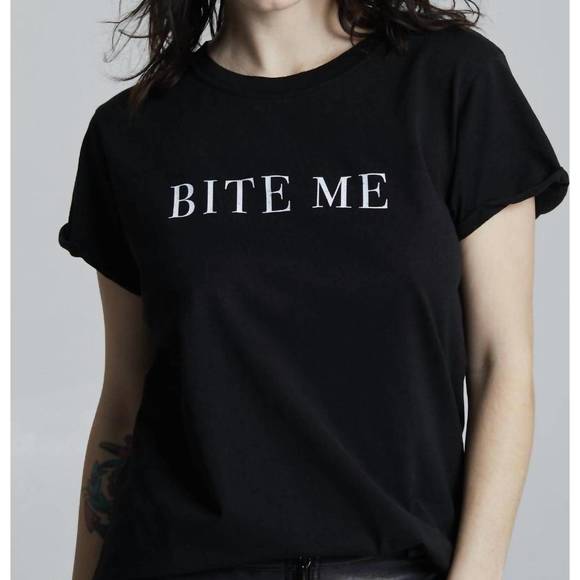Recycled Karma | Tops | New Recycled Karma Bite Me Tee In Black | Poshmark